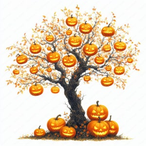 Jack O Lantern Tree Clipart 10 High Quality JPG Wall Art Paper Craft Apparel Junk Journals ...