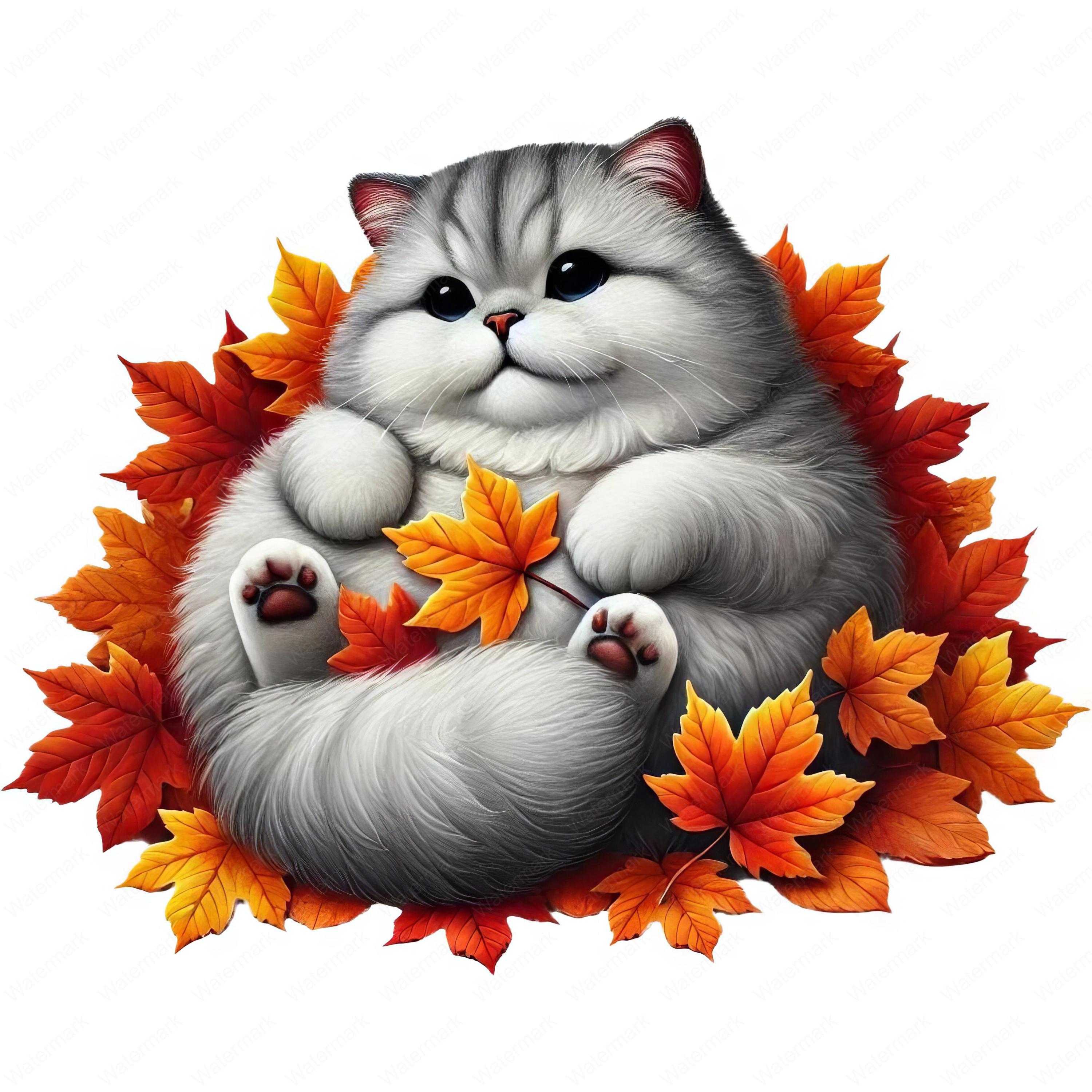 Cute Fall Cat Clipart Bundle | Autumn Leaves Art (digital Download) - Etsy