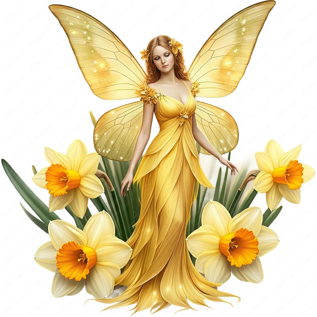 Daffodil Fairy Clipart: Whimsical Floral PNG Bundle (digital Download ...