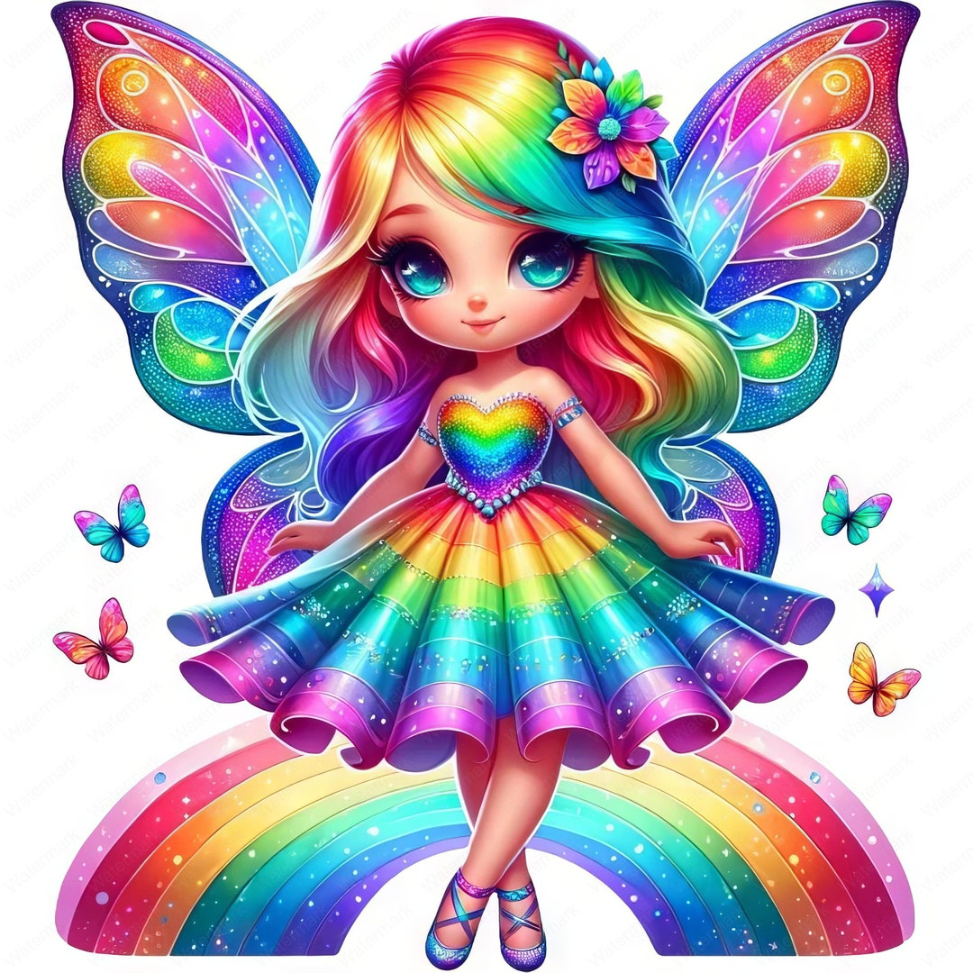 Rainbow Fairy Clipart | Vibrant Rainbow Fairy Clipart Bundle | 10 High ...