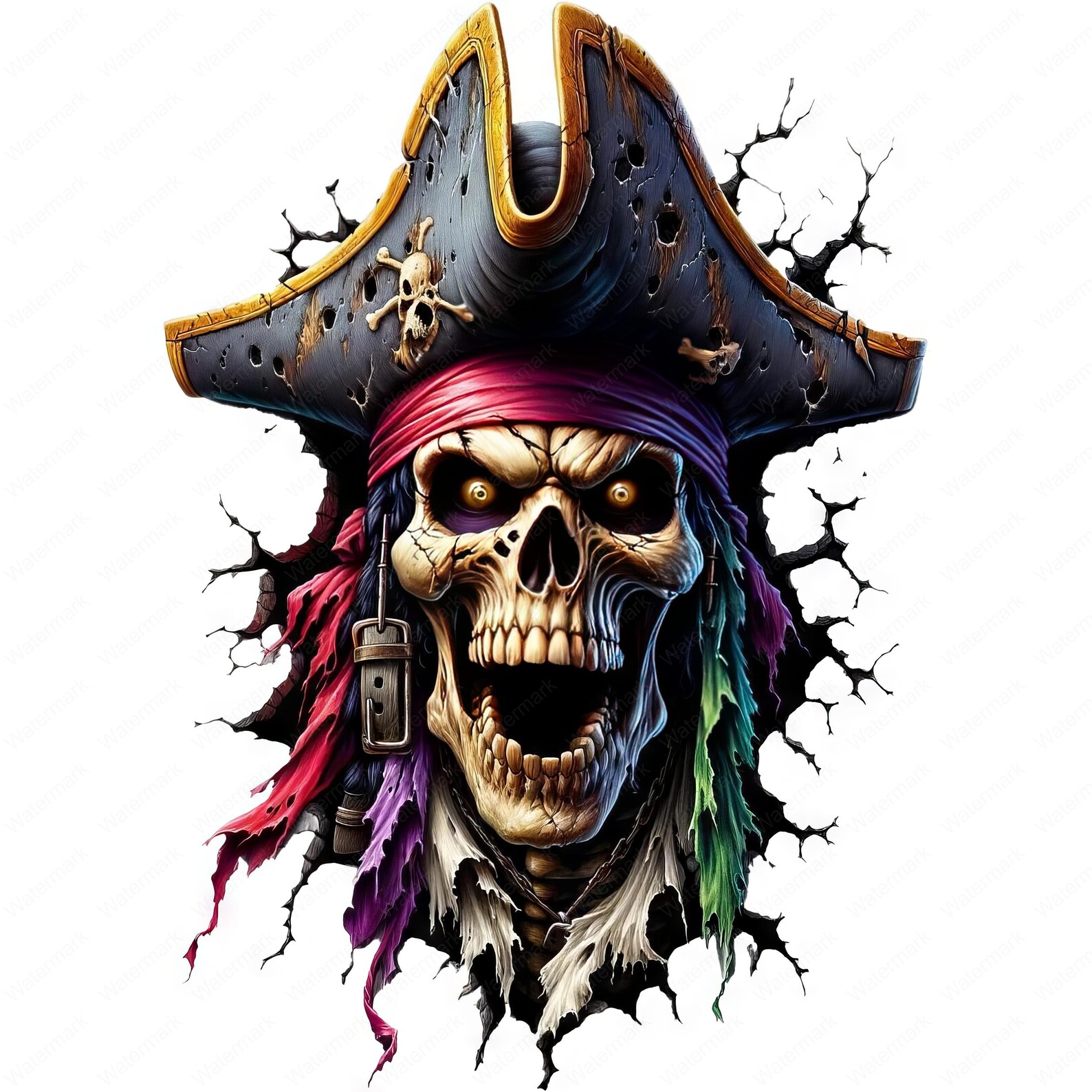 Terrifying Skeleton Pirate Clipart Bundle: Nautical Horror Art (digital ...