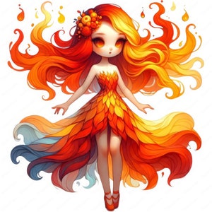Cute Flame Girl Clipart | Adorable Fire Theme Clipart Bundle | 10 High ...