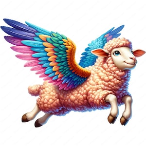 Flying Sheep Clipart | Whimsical Flying Sheep Clipart Bundle | 10 High ...