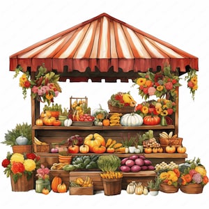 Autumn Market Stall Clipart 10 High-quality PNG Wall Art Paper Craft ...