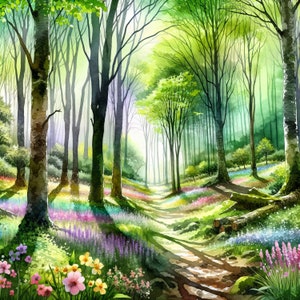 Spring Forest Clipart | Spring Forest Digital Paper | Vibrant Designs ...