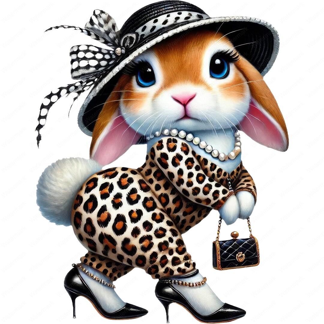 Leopard Bunny Clipart: Chic Pet Art Prints (digital Download) - Etsy