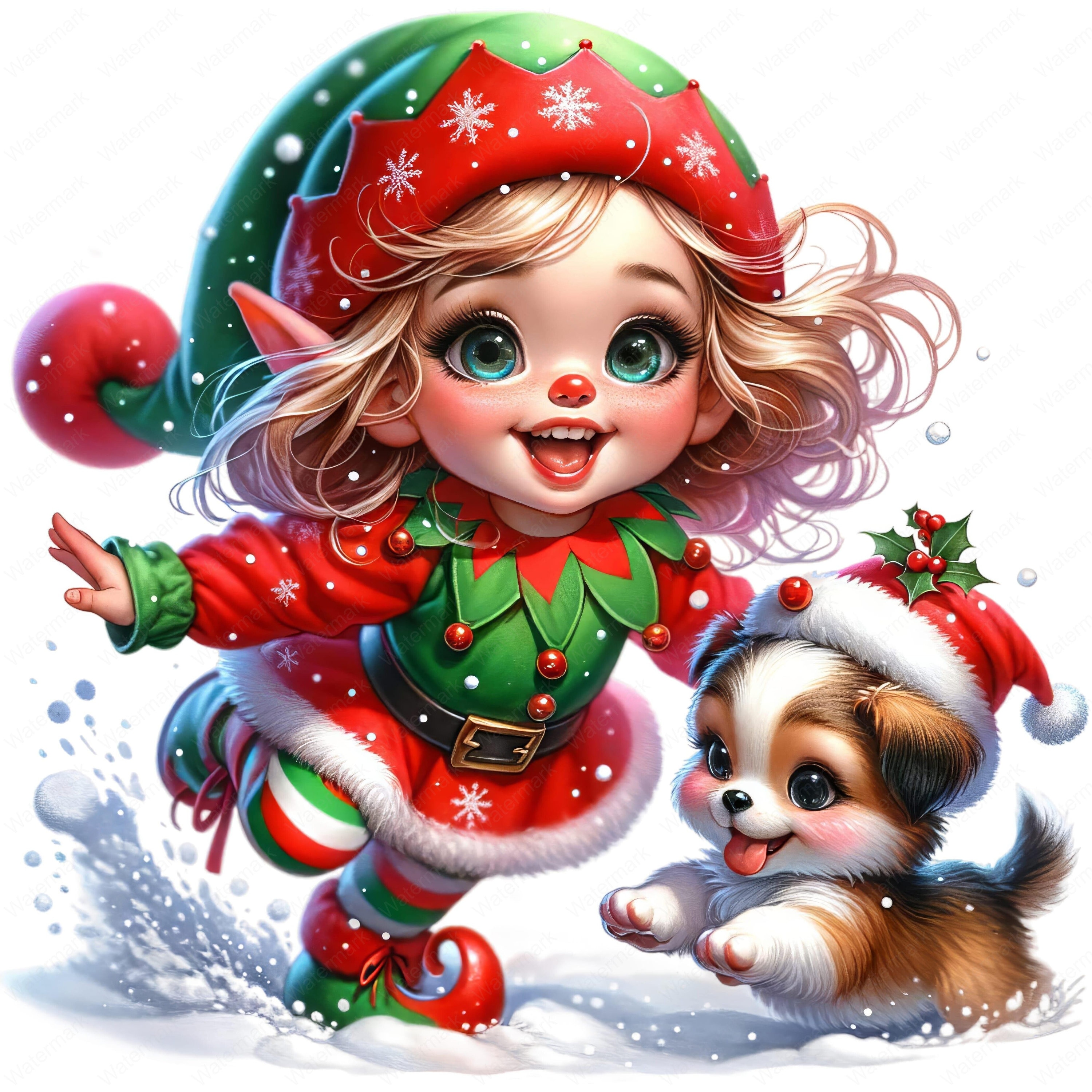 Cute Cartoon Christmas Elves Elf Clipart | Design Bundles