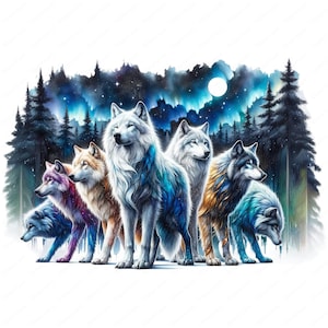 Colorful Wolf Pack Clipart | Vibrant Wolf Pack Clipart Bundle | 10 High ...