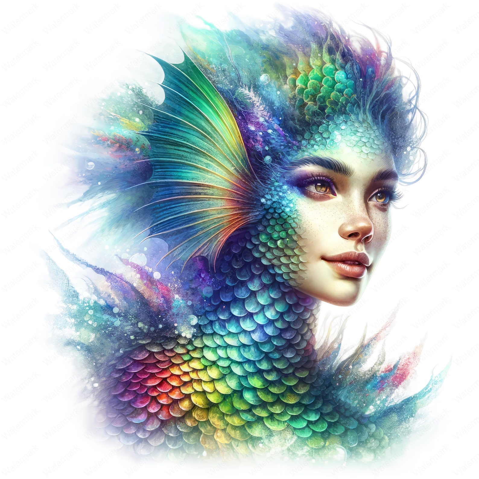 Magical Mermaid Clipart Bundle | Watercolor Ocean Art (digital Download ...