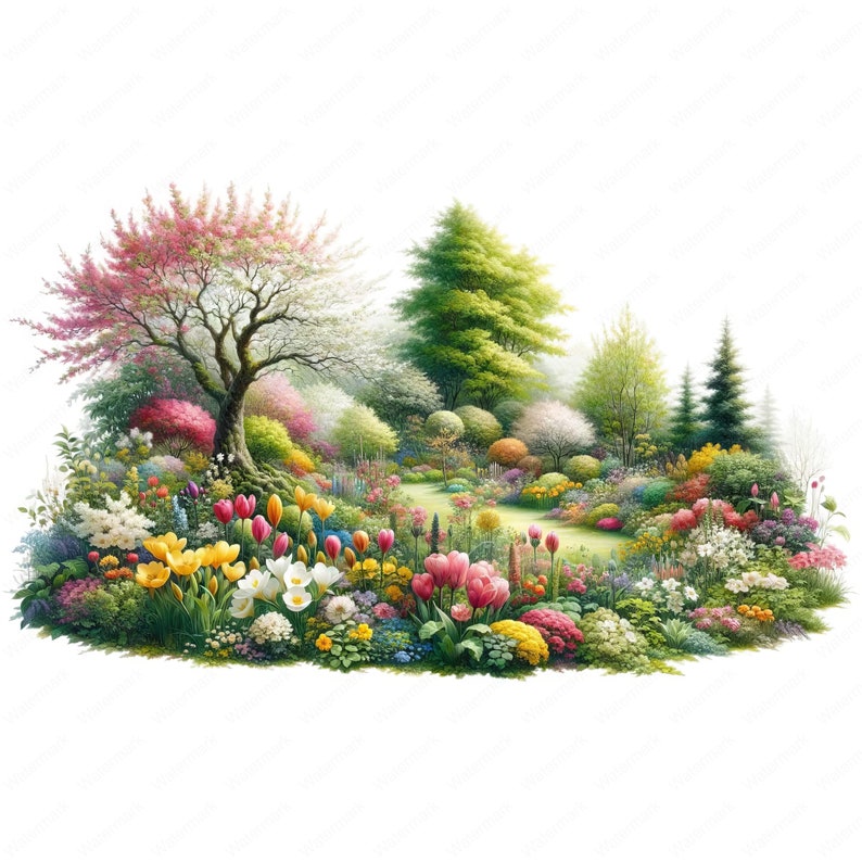 Spring Garden Clipart Bundle: Blossoming Floral Art (digital Download ...