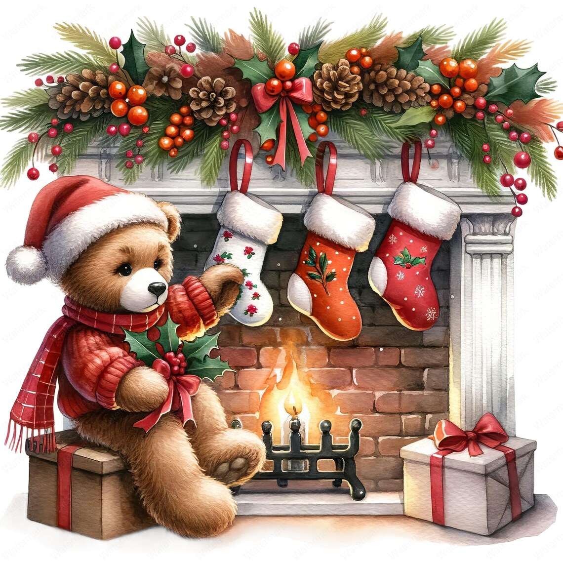Christmas Teddy Bear Clipart Bundle: Holiday Art Designs (digital ...