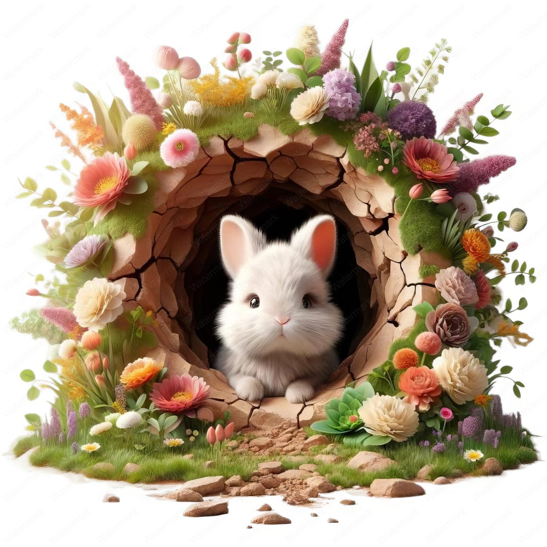 3D Spring Bunny Clipart Lively 3D Spring Bunny Clipart Bundle 10 High ...