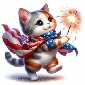 4th of July Cat Clipart | Patriotic 4th of July Cat Clipart Bundle | 10 ...