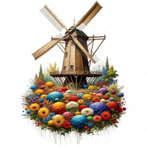 Floral Windmill Clipart: Garden Art Designs (digital Download) - Etsy