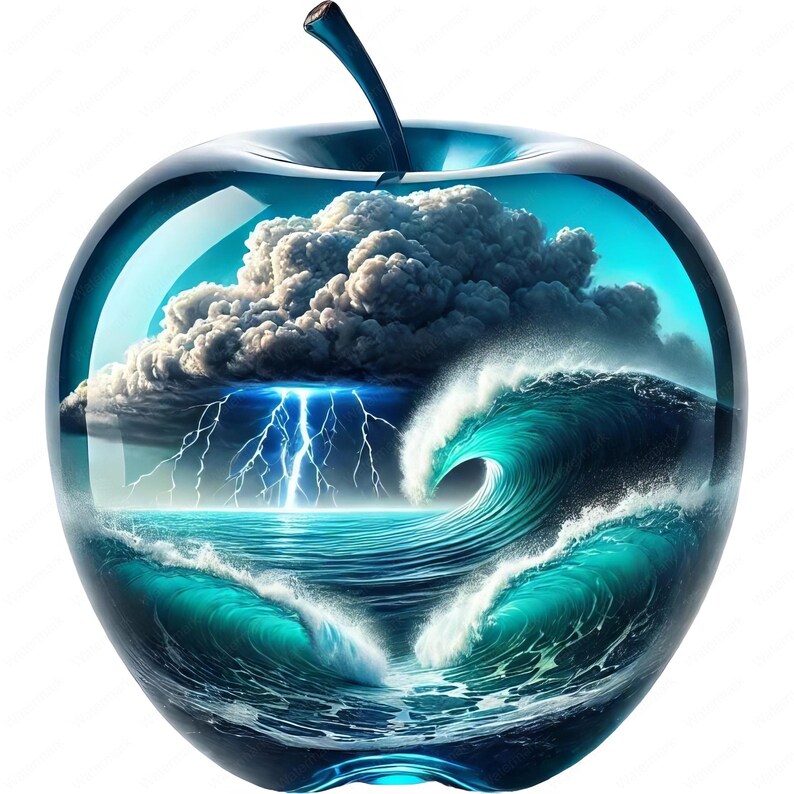 Stormy Ocean Apple Clipart: Lightning Art Printables (digital Download ...