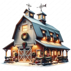 Christmas Barn Clipart Bundle: Festive Holiday Farm Art (digital ...