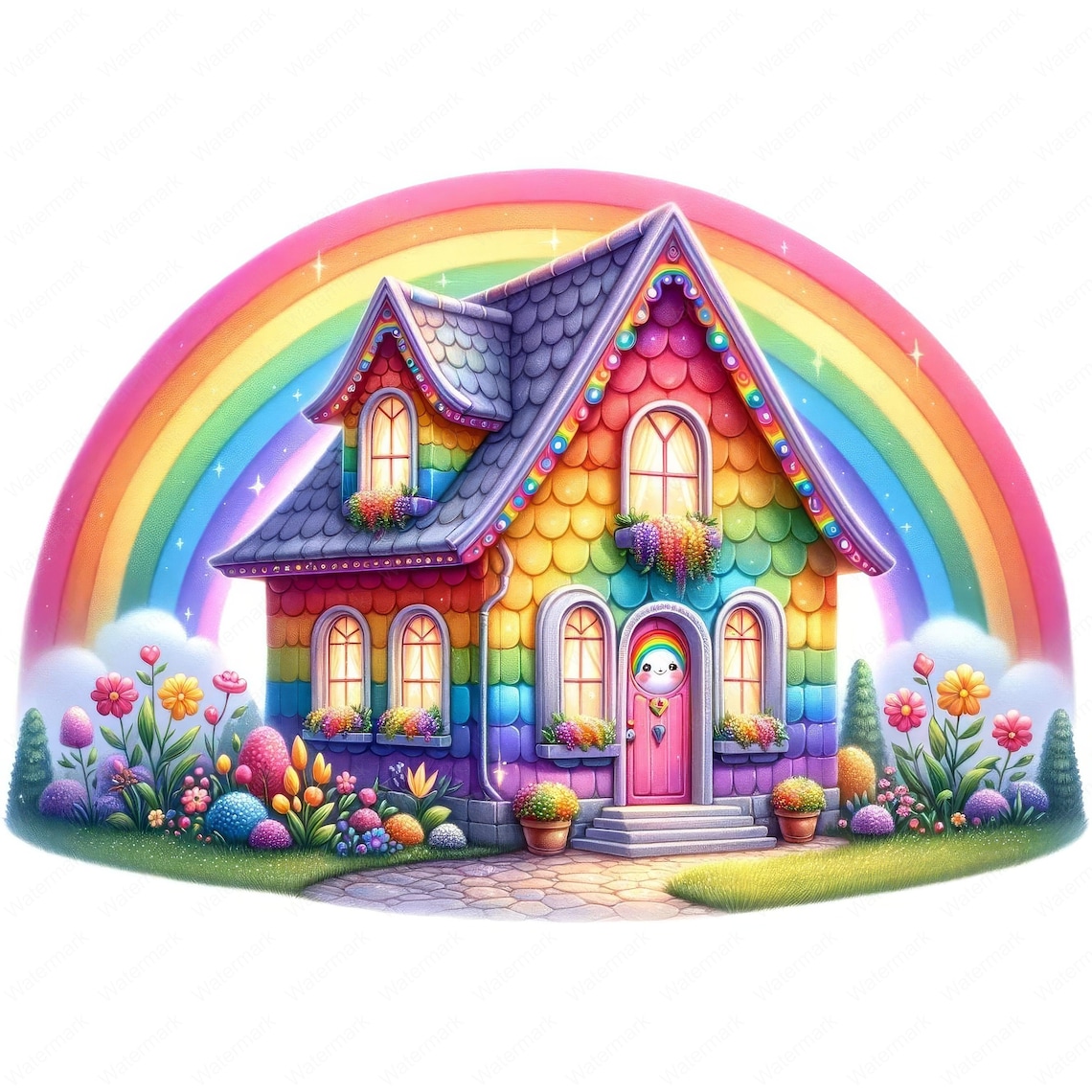 Rainbow House Clipart: Fantasy Art Designs (digital Download) - Etsy