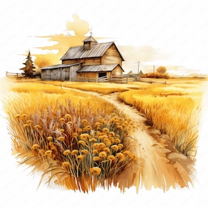 Rustic Farmhouse Clipart Bundle: Country Landscape Art (digital ...