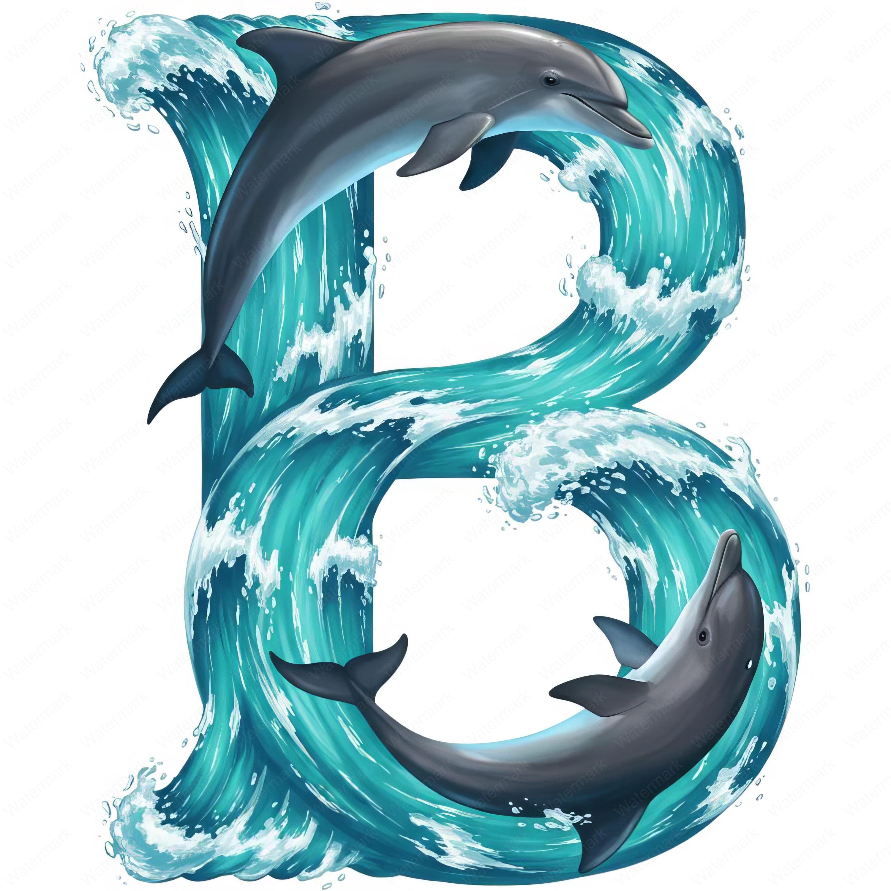 Dolphin Wave Letter Art | Ocean PNG (digital Download) - Etsy