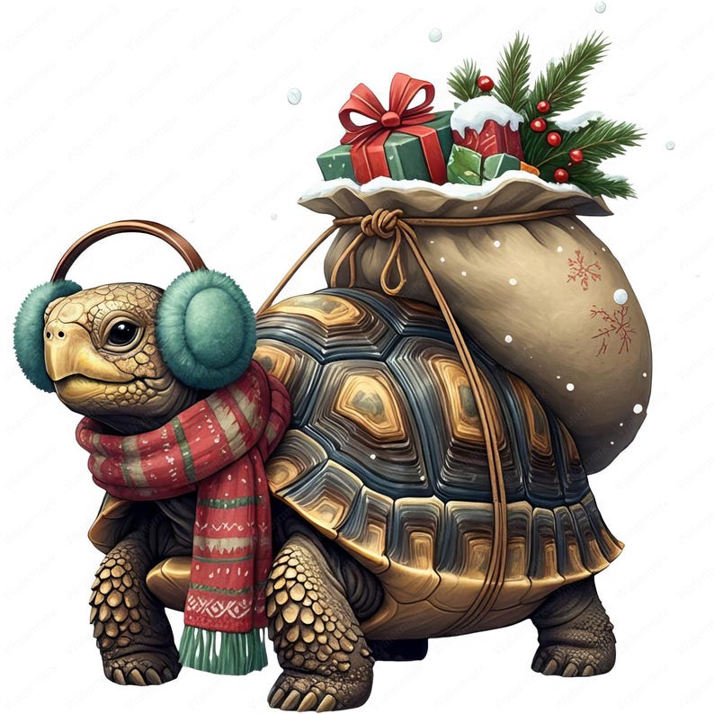 Whimsical Christmas Turtle Clipart: Holiday Animal Art (digital ...