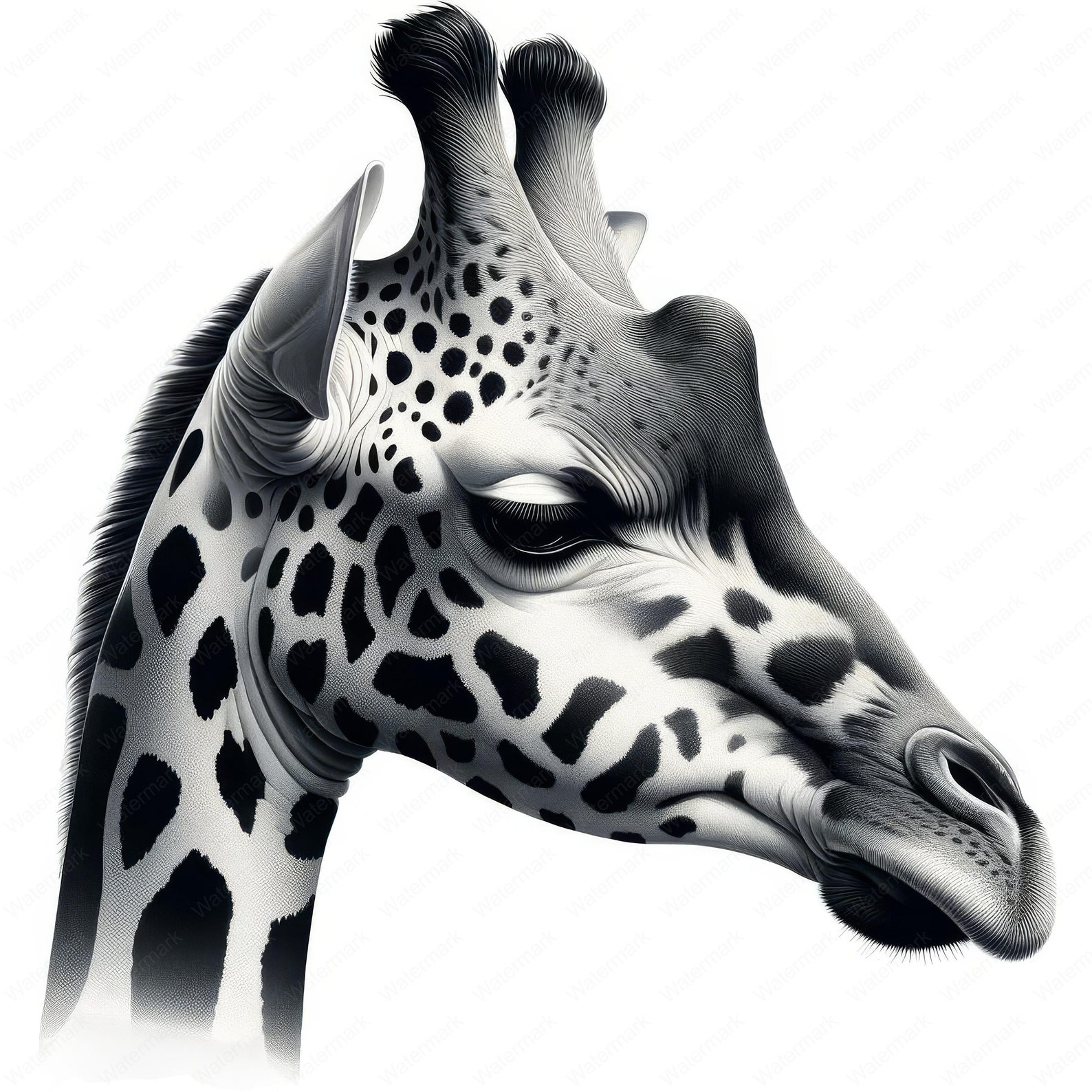 Black and White Giraffe Clipart | Detailed Wildlife Art (digital ...