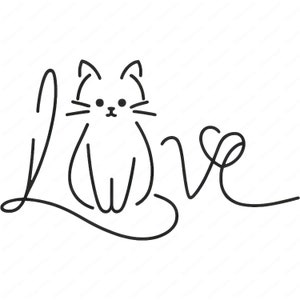 Love Cat Clipart | Minimalist Single-line Cat Clipart Bundle | 10 High ...