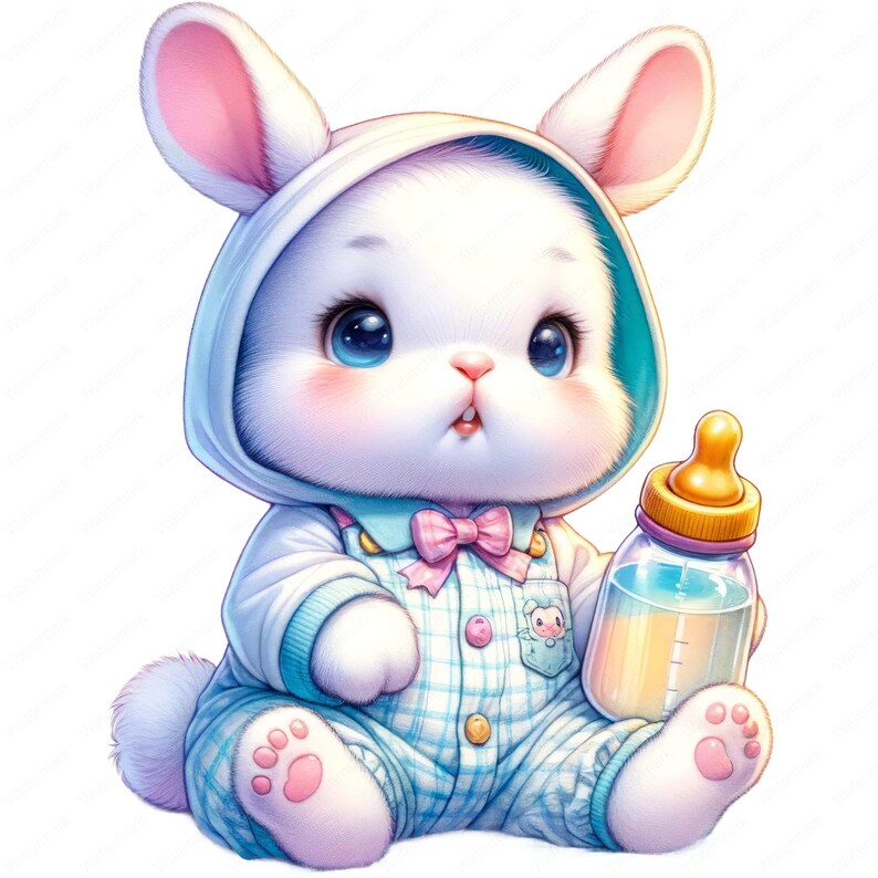 Baby Rabbit Clipart: Nursery Animal Art With Baby Bottle (digital ...