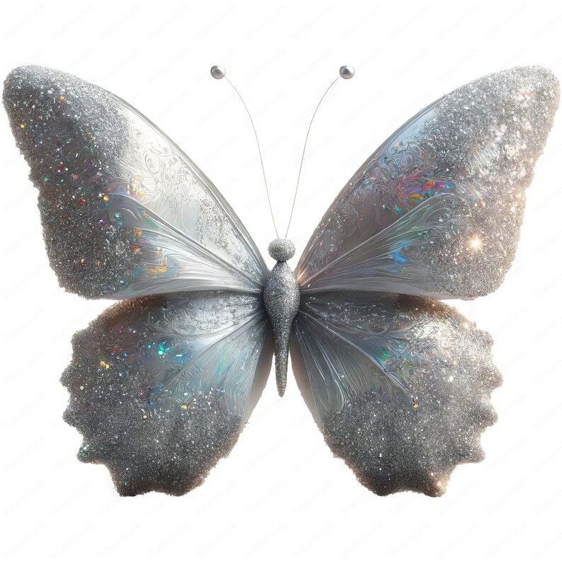 Silver Butterfly Clipart Bundle: Metallic Art Designs (digital Download ...