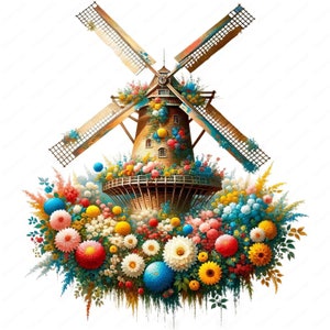 Floral Windmill Clipart: Garden Art Designs (digital Download) - Etsy