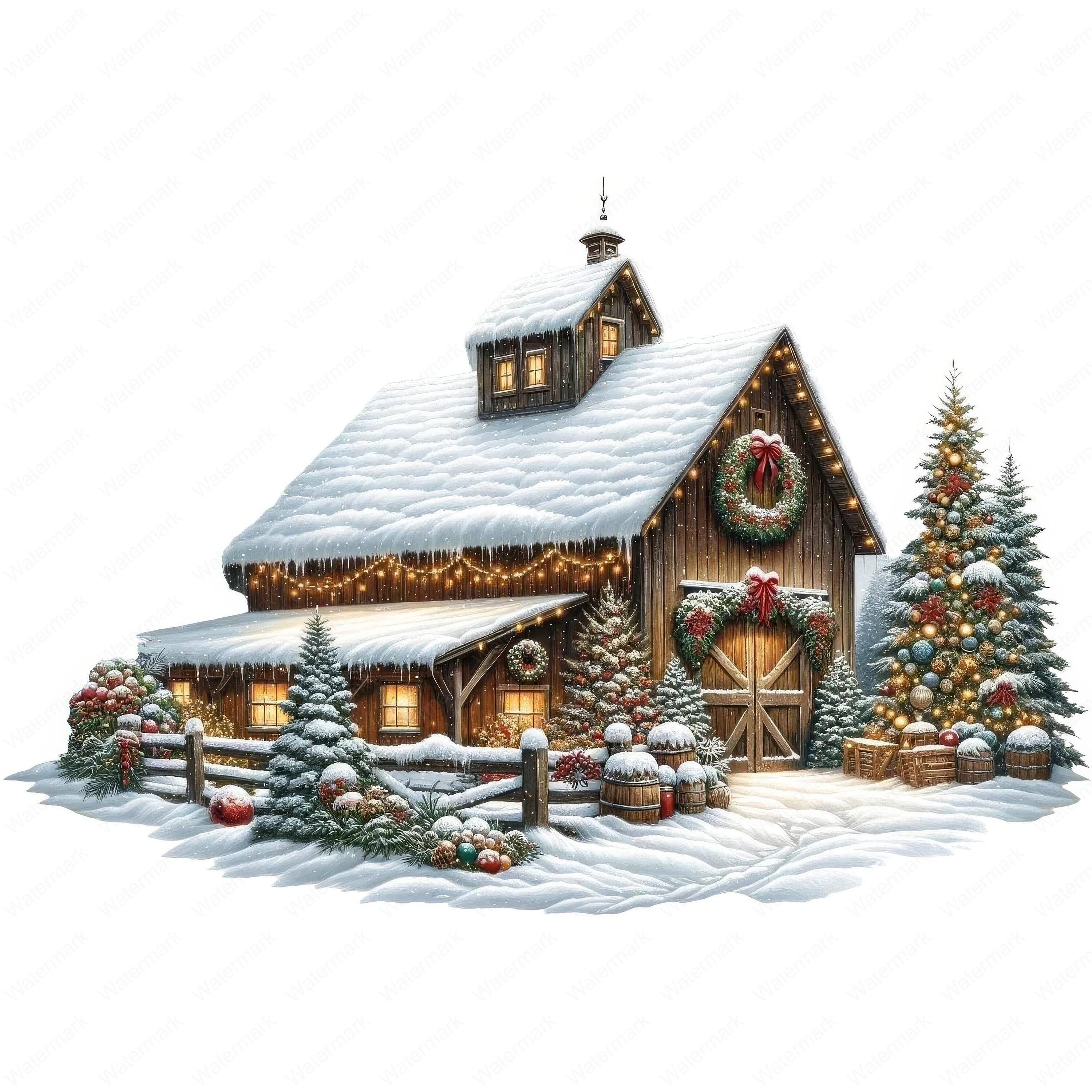 Christmas Barn Clipart Bundle: Festive Holiday Farm Art (digital ...