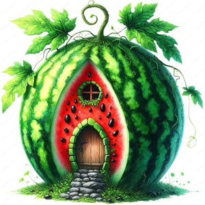 Whimsical Watermelon House Clipart: Fantasy Art Printables (digital ...