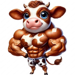 Bodybuilding Cow Clipart | Muscular Cow Clipart Bundle | 10 High ...