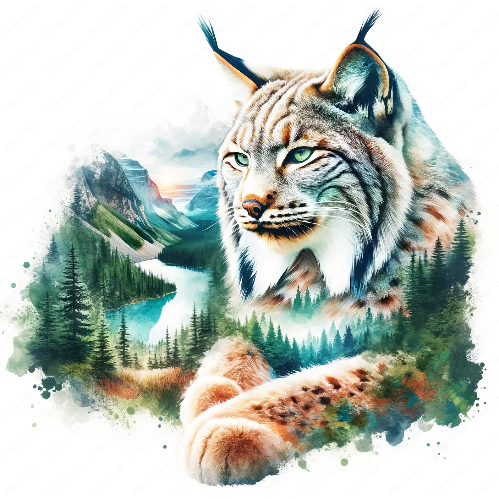 Majestic Lynx Clipart Bundle: Forest Animal Art (digital Download ...