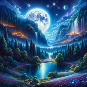 Moonlit Landscape Clipart | Dreamy Night Digital Paper | Ethereal ...