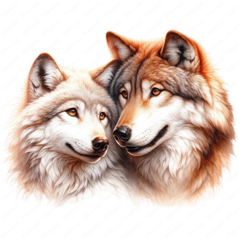 Majestic Wolf Couple Clipart: Wilderness Love Art (digital Download) - Etsy