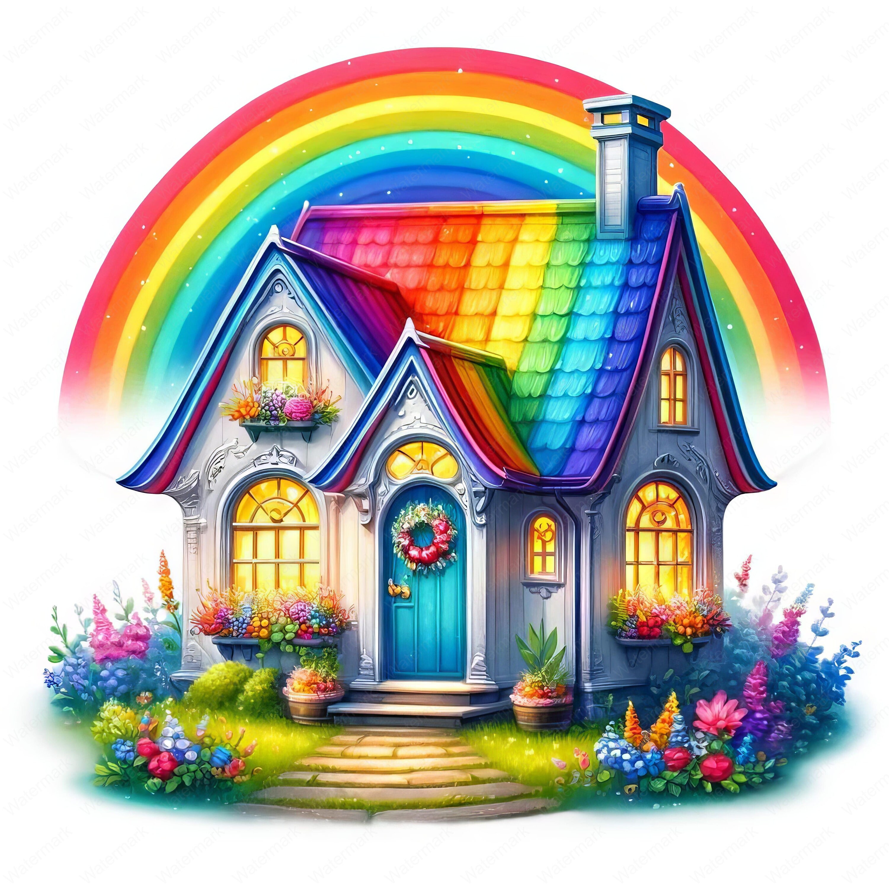 Rainbow House Clipart: Fantasy Art Designs (digital Download) - Etsy