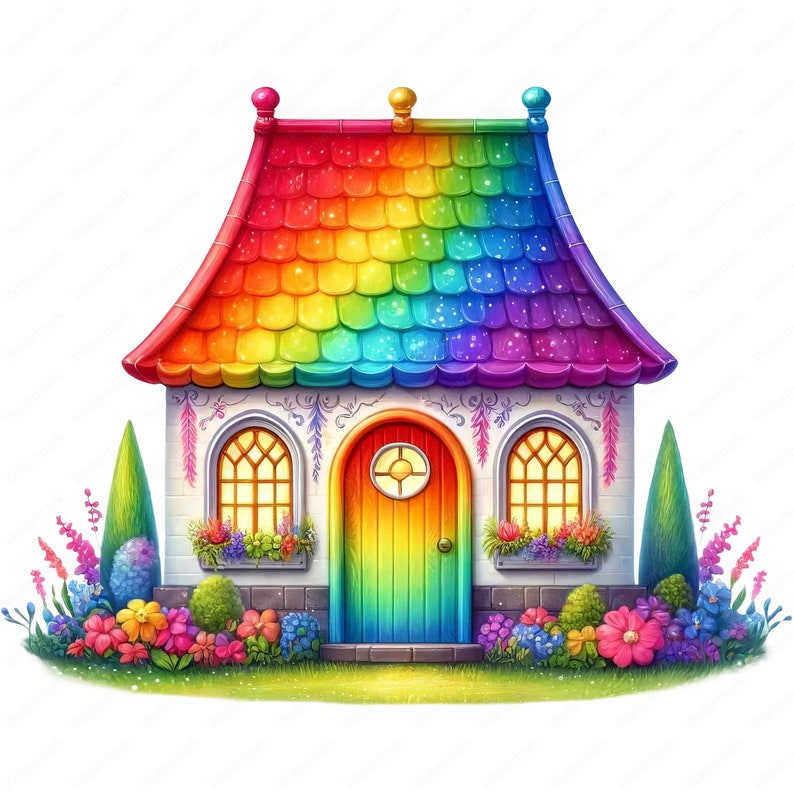 Rainbow House Clipart: Fantasy Art Designs (digital Download) - Etsy
