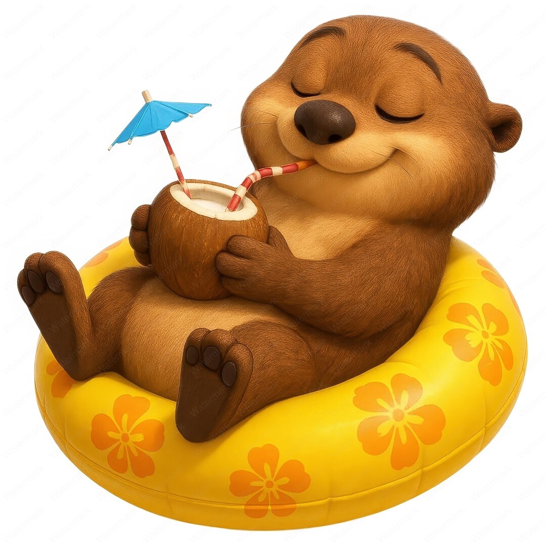 Summer Otter Clipart Bundle, Cute Beach Otters PNG Set, Surfing ...