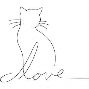 Love Cat Clipart | Minimalist Single-line Cat Clipart Bundle | 10 High ...