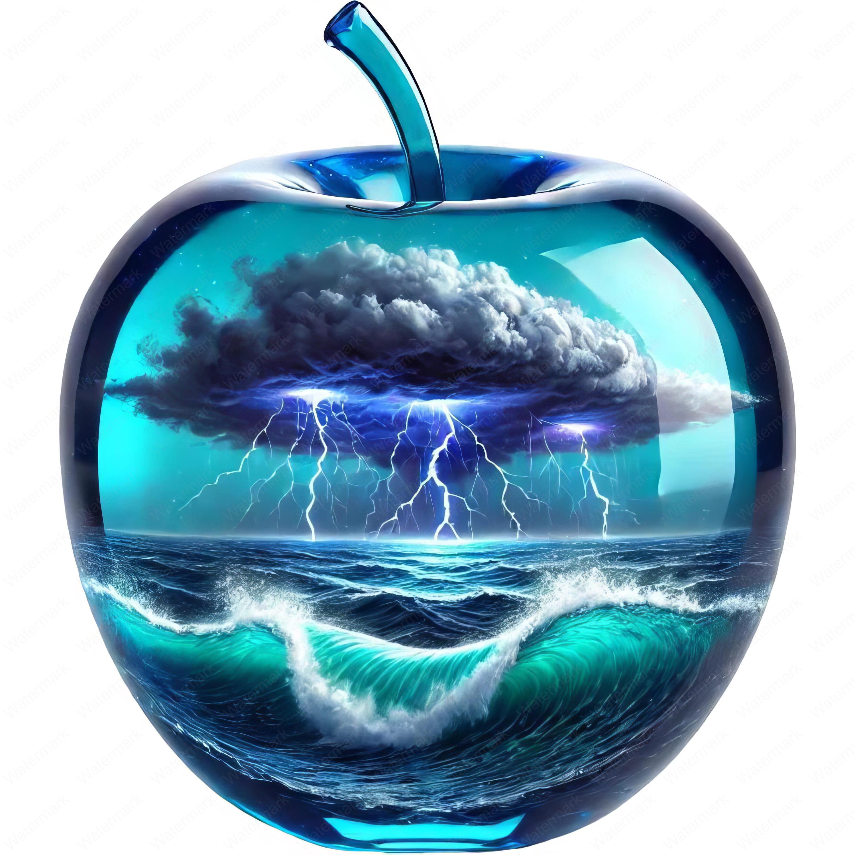 Stormy Ocean Apple Clipart: Lightning Art Printables (digital Download ...