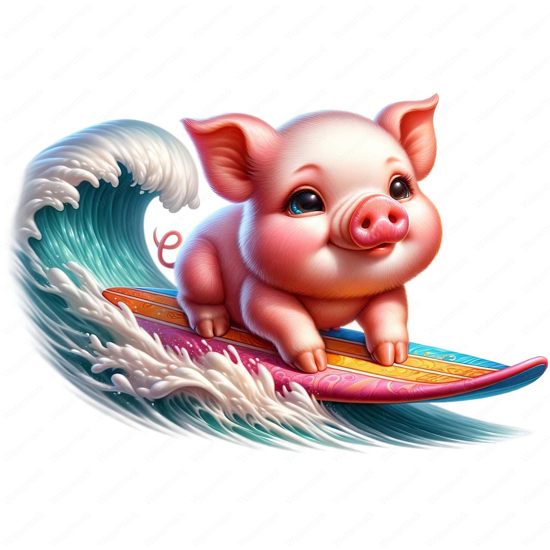 Piggy Surfing Clipart Whimsical Piggy Surfing Clipart Bundle 10 High ...