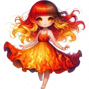 Cute Flame Girl Clipart | Adorable Fire Theme Clipart Bundle | 10 High ...