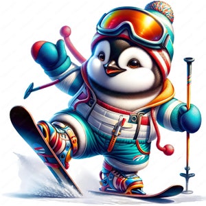 Skiing Penguin Clipart | Winter Sports Penguin Clipart Bundle | 10 High ...