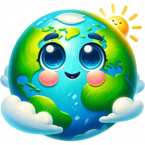 Whimsical Earth Clipart | Cute Smiling Earth Clipart Bundle | 10 High ...