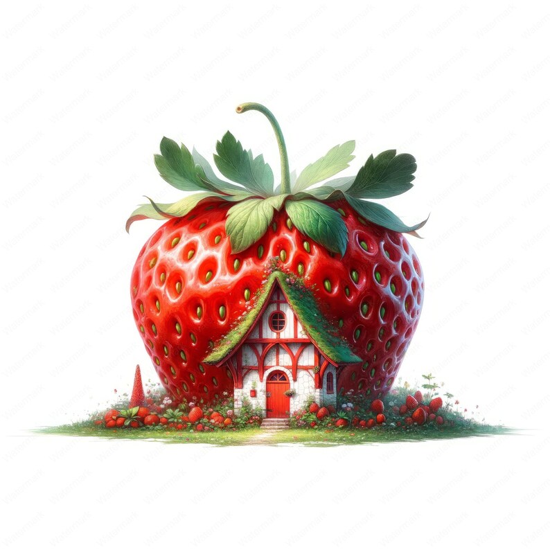 Strawberry House Clipart: Fantasy Art Printables (digital Download) - Etsy