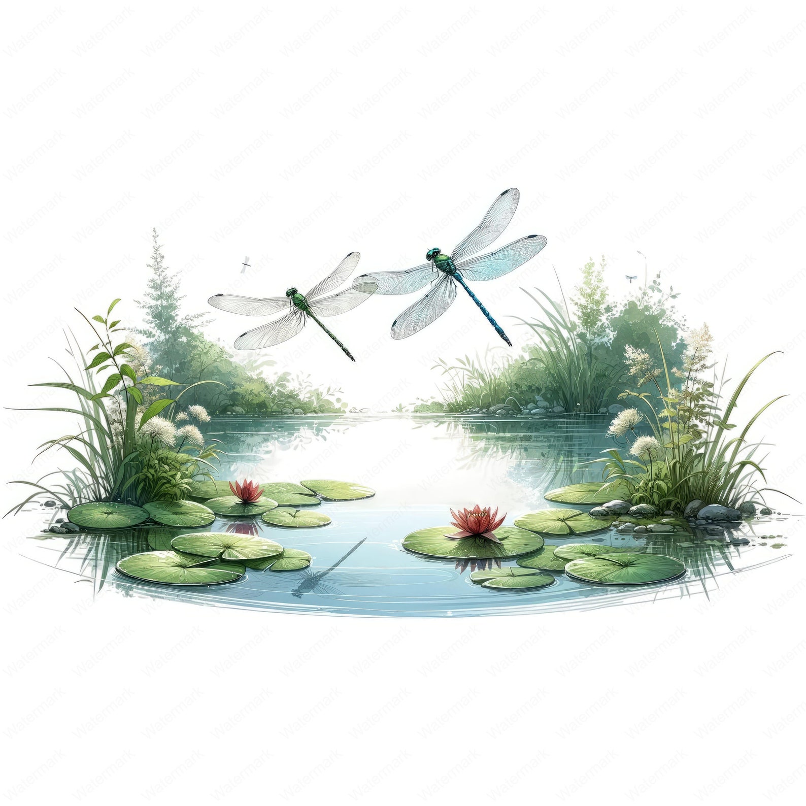 Pond Dragonflies Clipart Bundle: Nature Art Printables (commercial Use ...