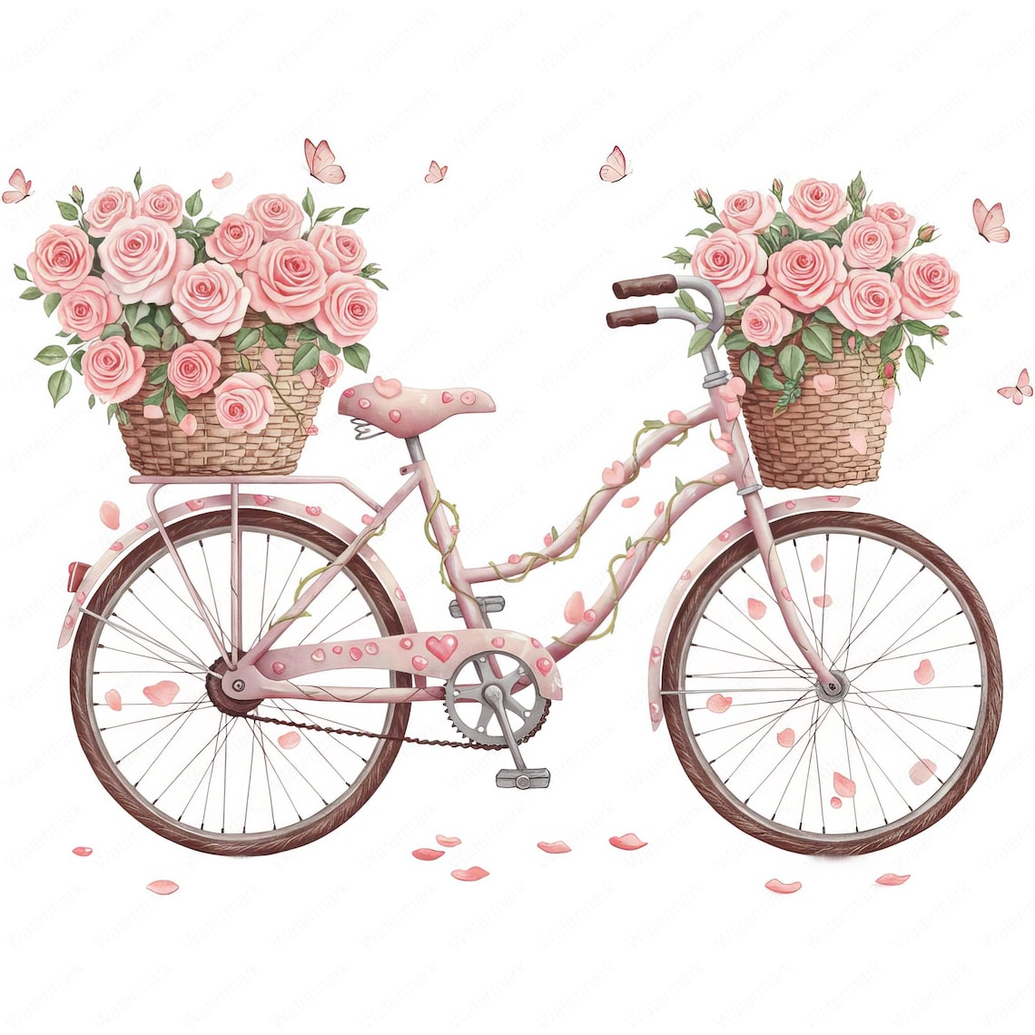 Floral Bicycle Clipart: Vintage Watercolor PNG Bundle (digital Download ...