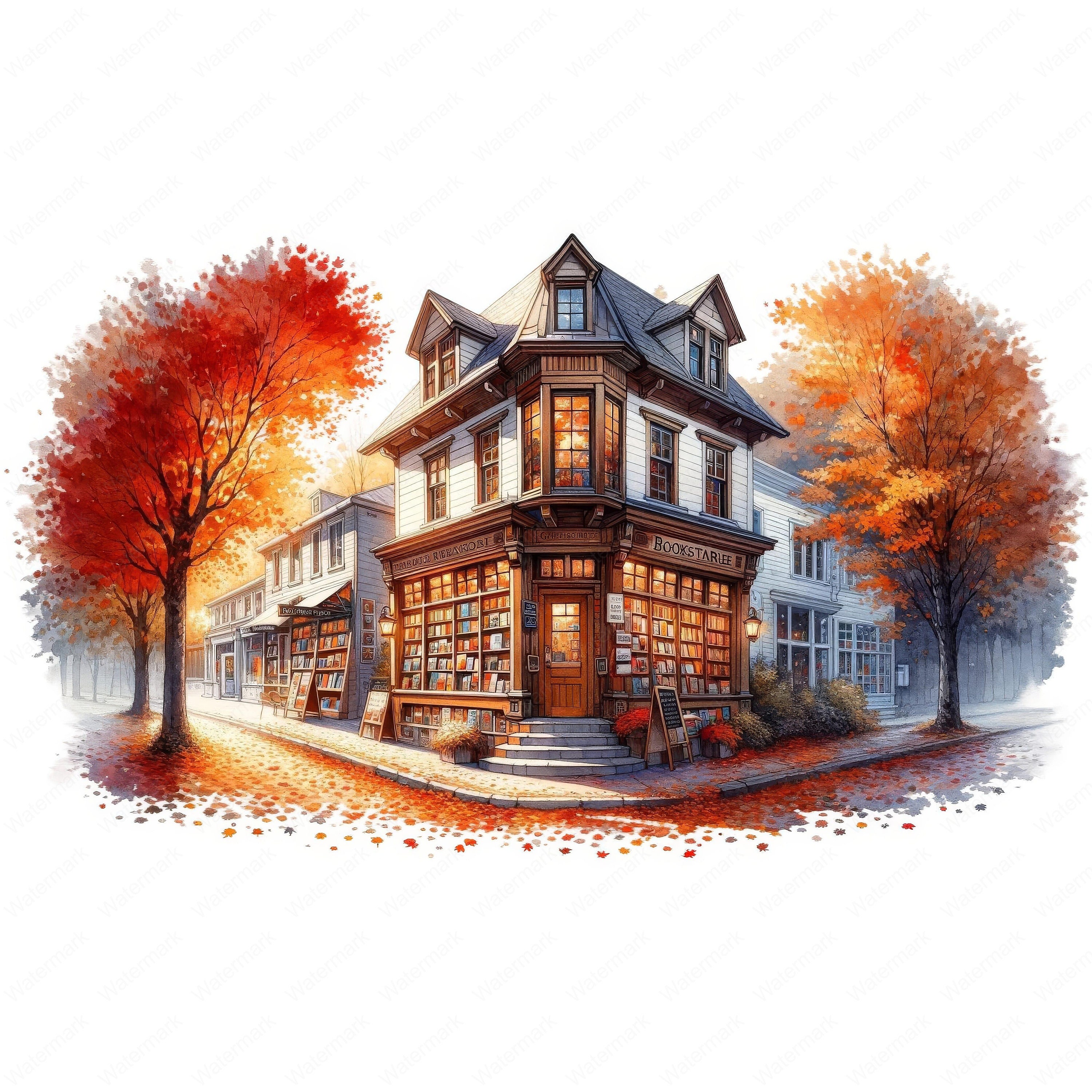 Cozy Fall Bookstore Clipart Bundle: Autumn Art Printables (commercial ...