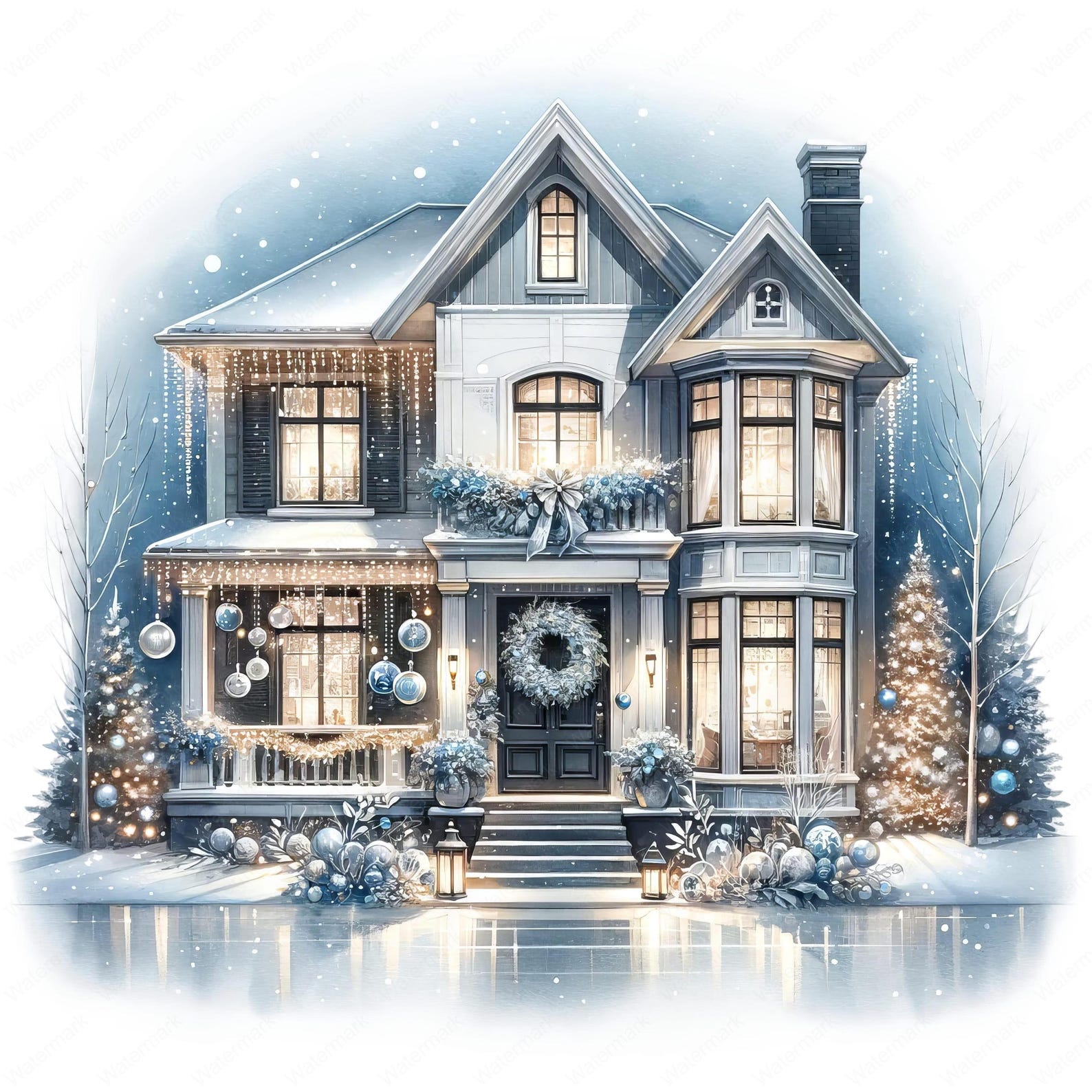 Christmas House Clipart: Festive Winter Holiday Home (digital Download ...
