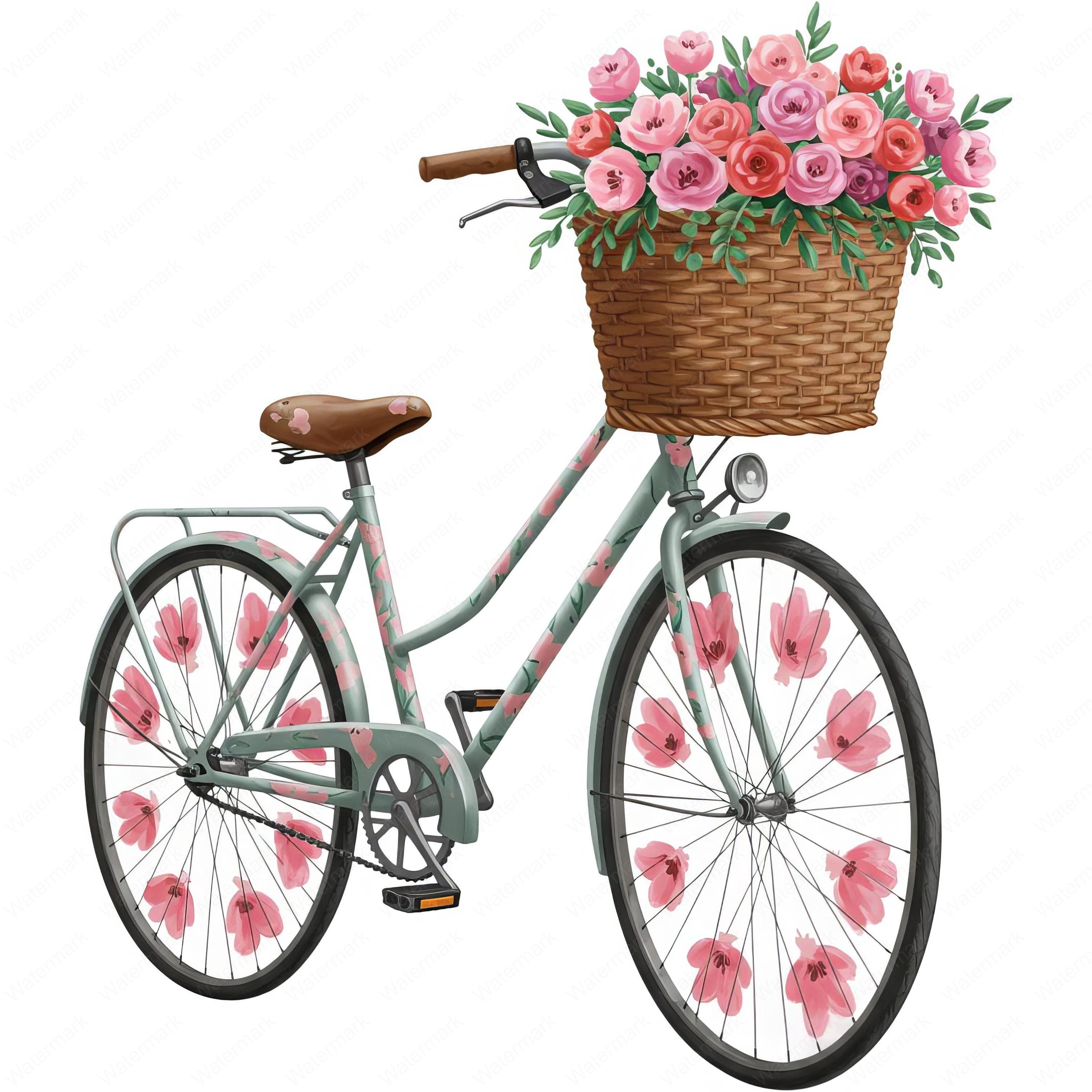 Floral Bicycle Clipart: Vintage Watercolor PNG Bundle (digital Download ...